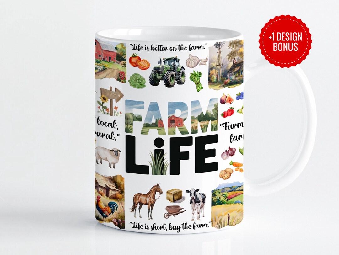 Farm Life Mug Design | Farm Animals, Fruits, Vegetables and Quotes ...