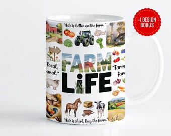 Farm Life Mug Design | Farm Animals, Fruits, Vegetables and Quotes ...