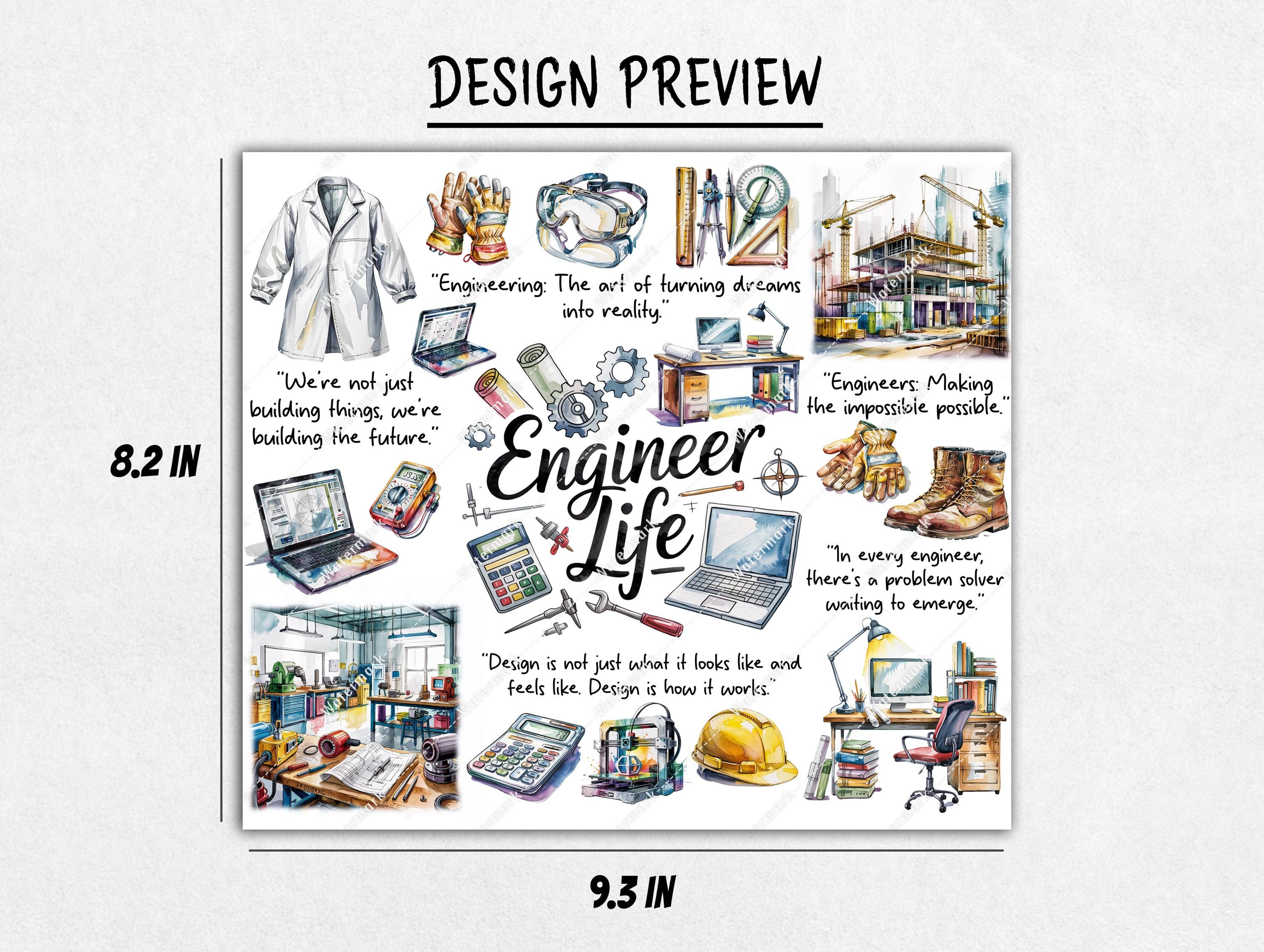 Engineer Life Tumbler Design: Watercolor Engineering Icons (digital ...