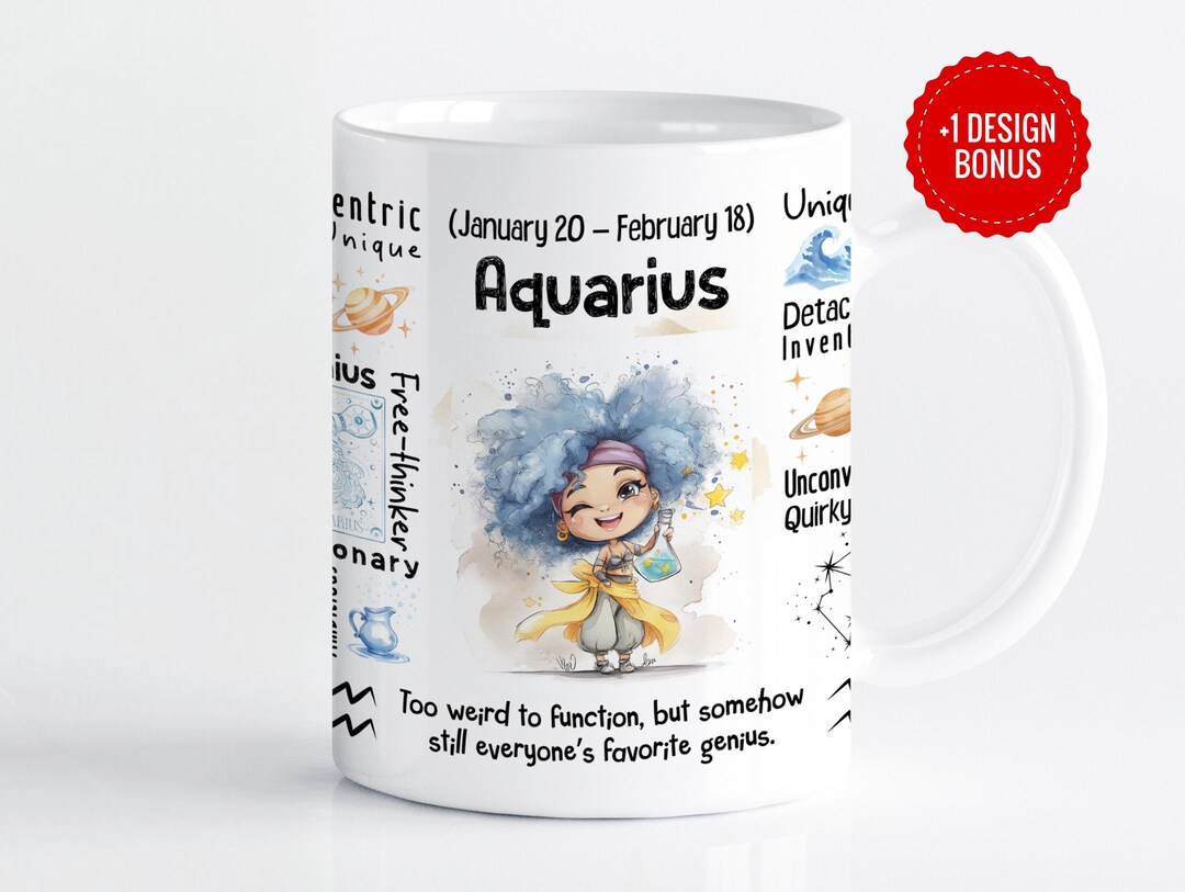 Aquarius Zodiac Sign Mug Design (african American Girl) | Cute ...