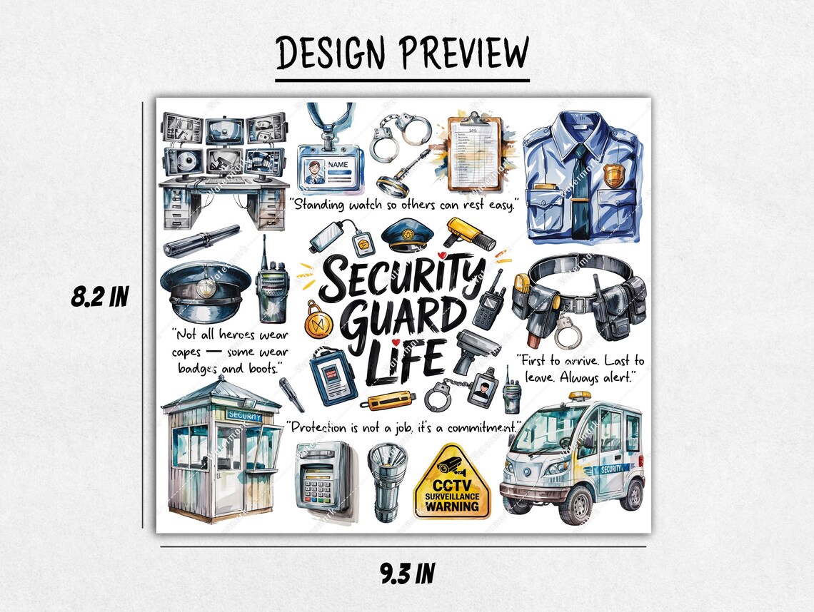 Security Guard Life Tumbler Design: Watercolor Sublimation PNG (digital ...