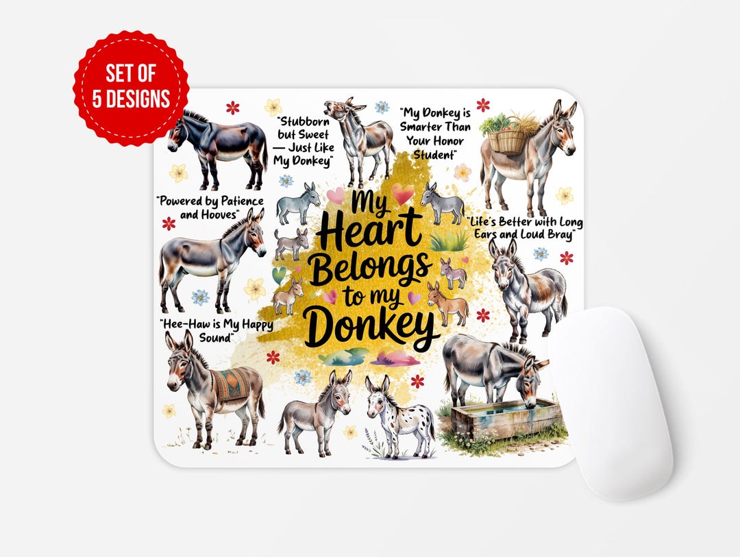 My Heart Belongs to My Donkey Mouse Pad Sublimation Design, Adorable ...
