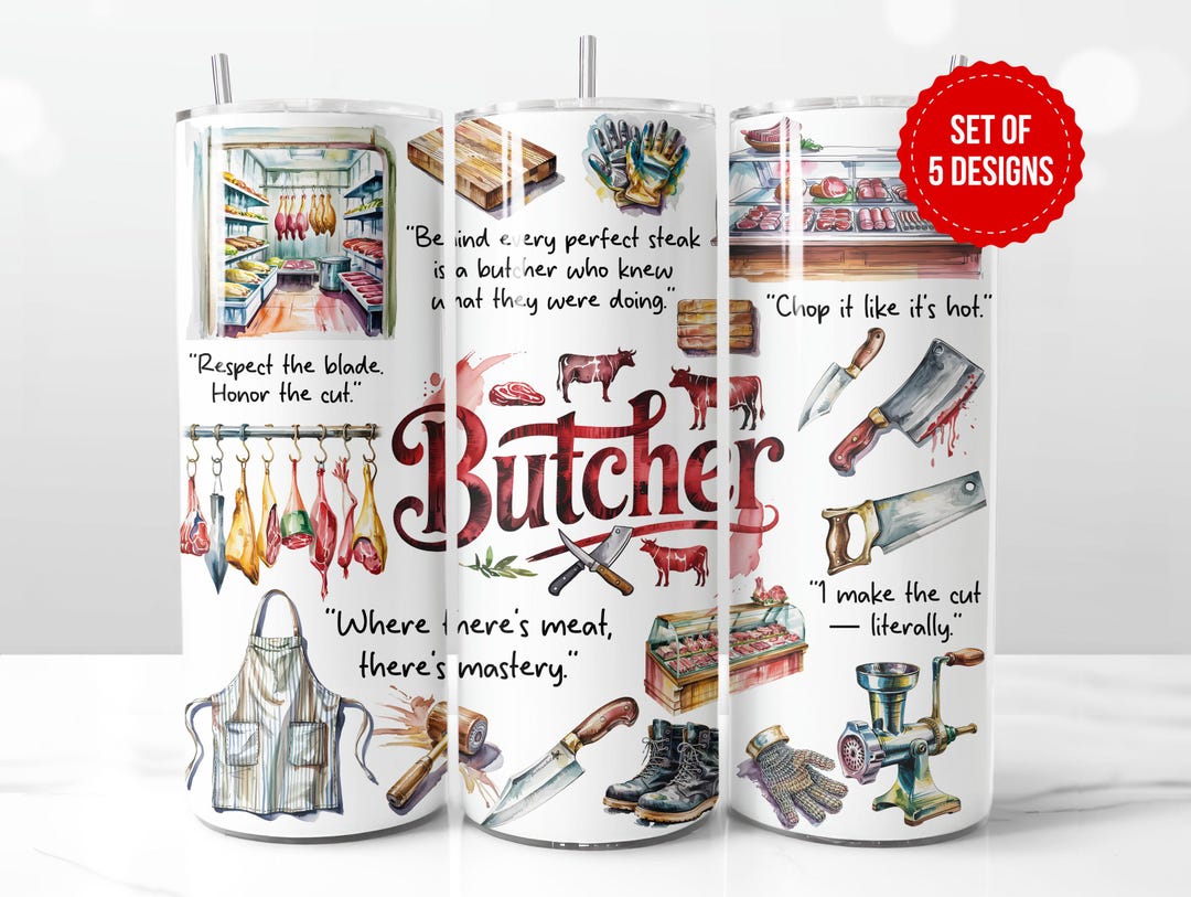 Butcher Life Tumbler Design: Watercolor Meat Cleaver PNG (digital ...