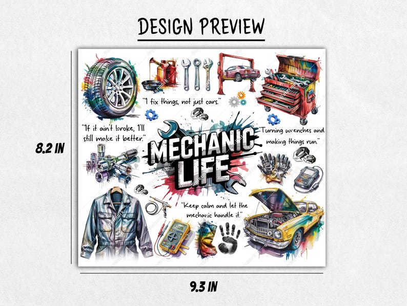 Mechanic Life Tumbler Design: Watercolor Wrenches & Garage Quotes ...