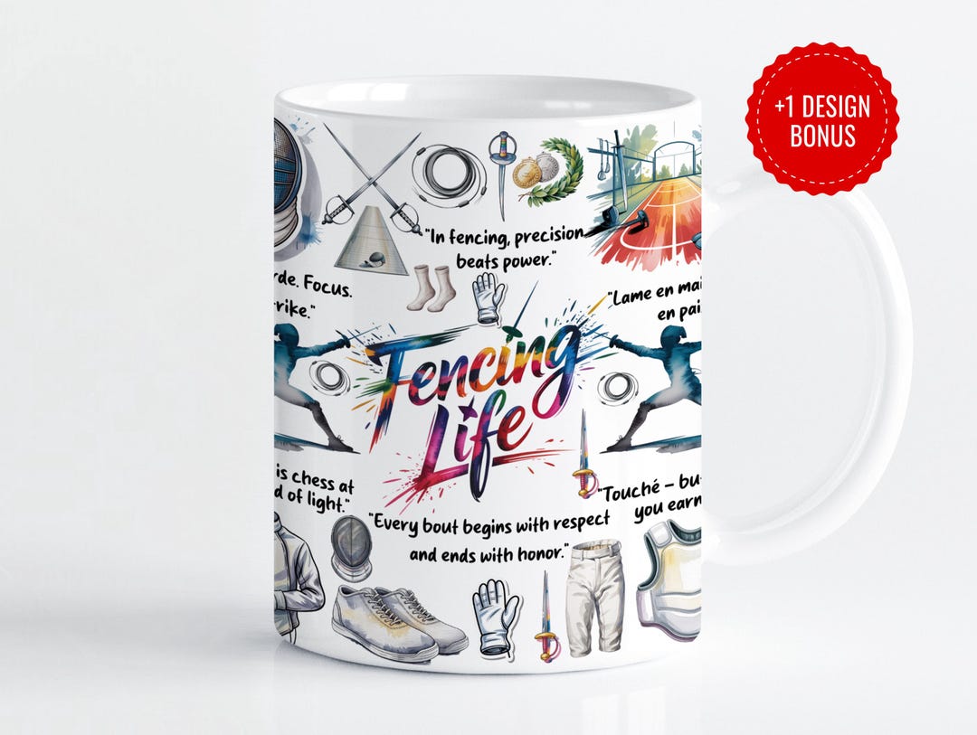 Fencing Mug Design: Foils, Masks, Duel Action PNG (digital Download) - Etsy