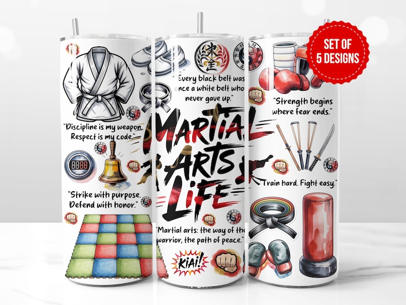 Martial Arts Tumbler Design: Silhouettes & Belts PNG (digital Download ...