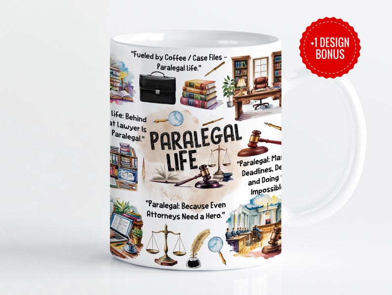 Paralegal Life Mug Design | Watercolor Legal Icons and Office Elements ...