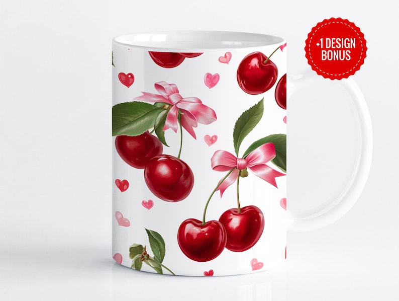 Taza con lazo de cereza en acuarela / Imagen PNG romántica para San ...