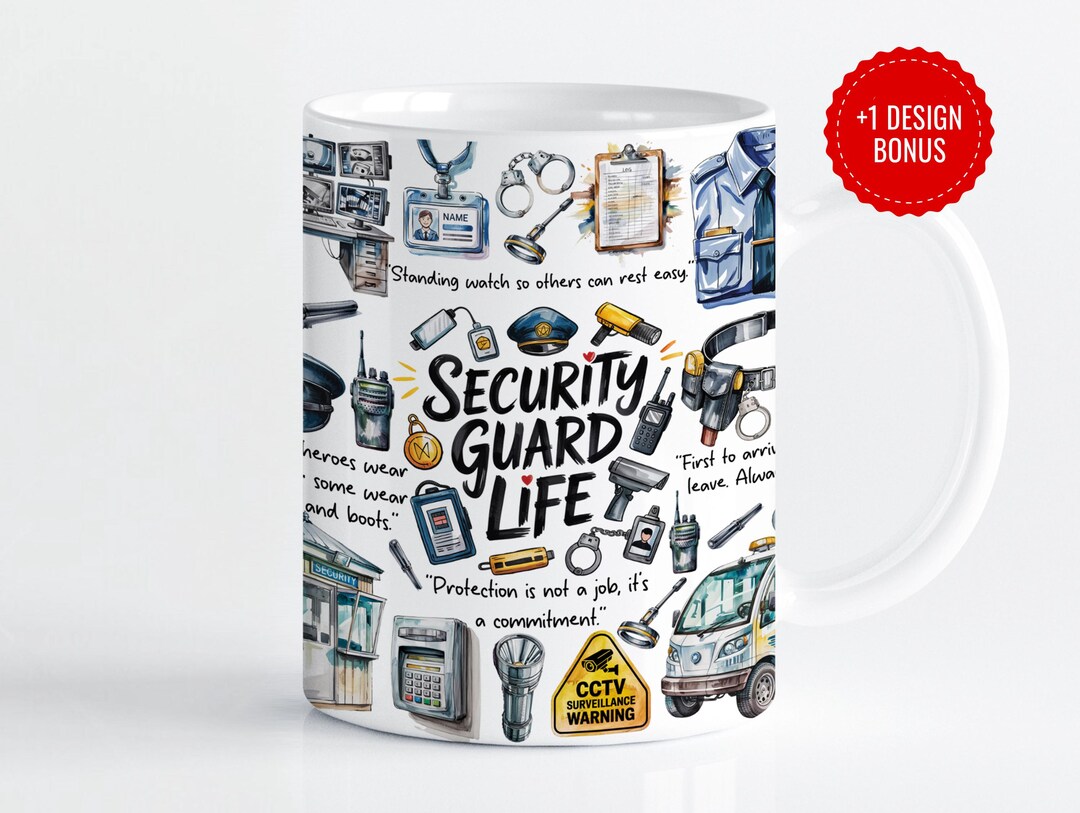Security Guard Life Mug: Watercolor Badge & Patrol Quotes (digital ...