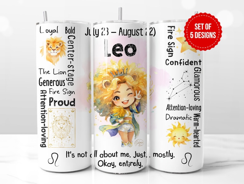Leo Zodiac Tumbler Design, Watercolor Horoscope Art (digital Download ...