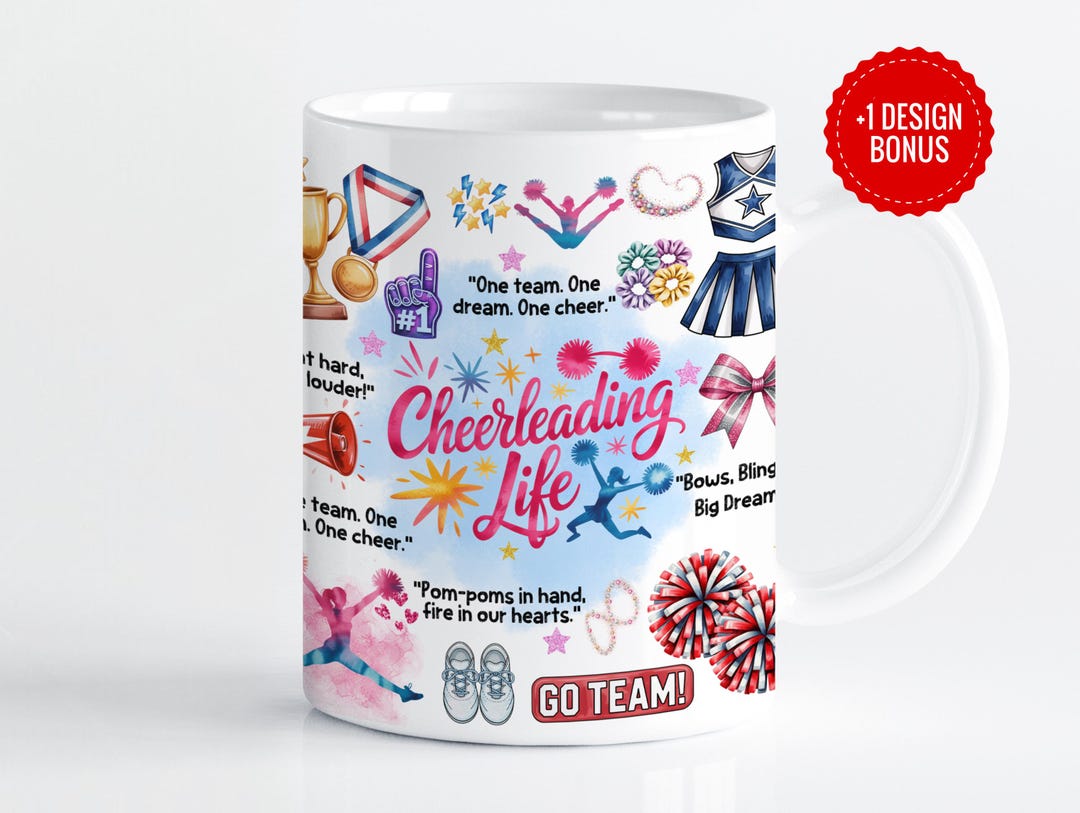 Cheerleading Mug Design: Watercolor Pom-poms, Megaphone (digital ...