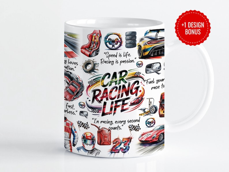 Car Racing Mug Design: Checkered Flags, Racing Quotes (digital Download ...