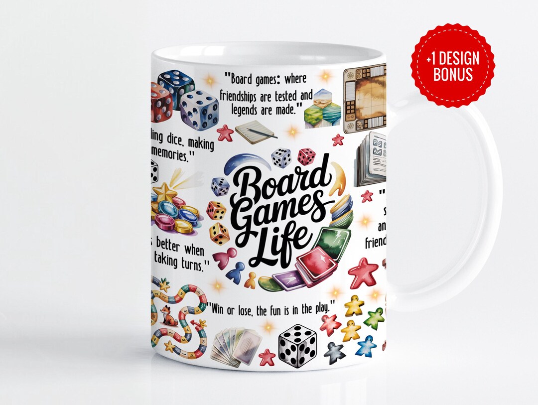 Watercolor Board Game Mug Design: Gamer Gift (11oz & 15oz PNG Digital ...
