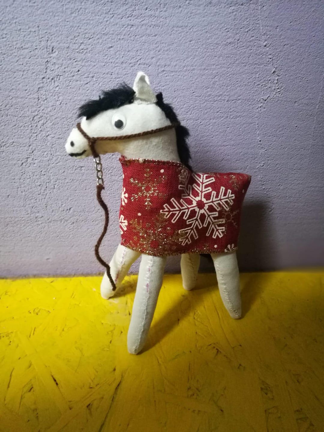 Handmade Plushy White Horse in Red Holiday Clothing With Movable Legs ...