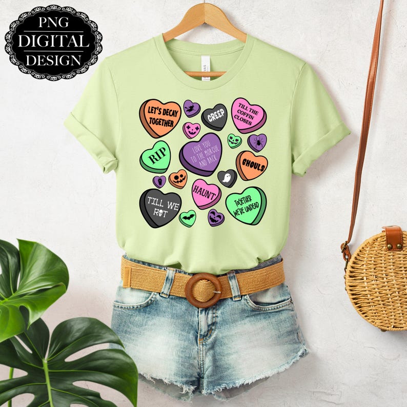 Creepy Valentine Candy Hearts PNG: Spooky Sublimation Design (digital ...