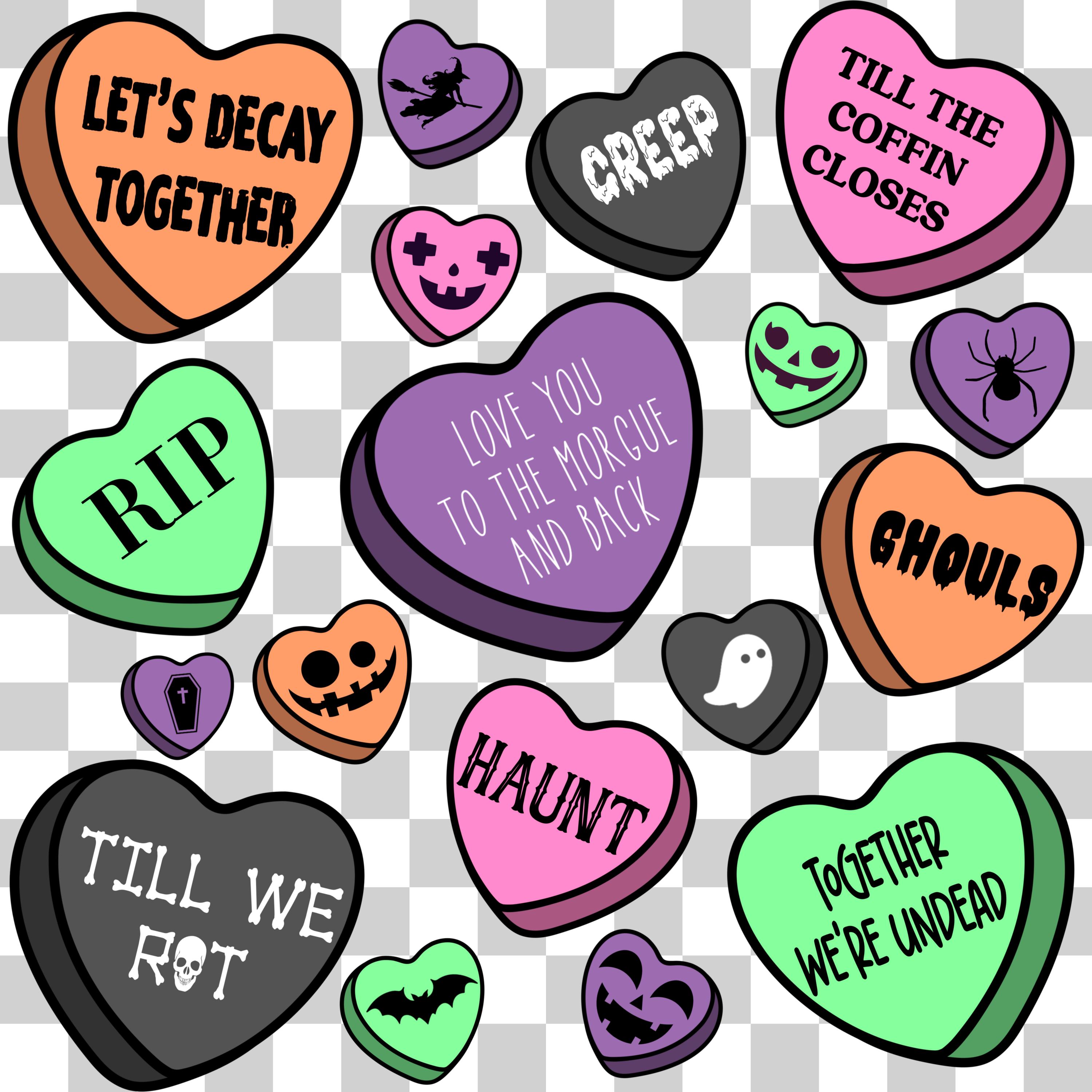 Creepy Valentine Candy Hearts PNG: Spooky Sublimation Design (digital ...