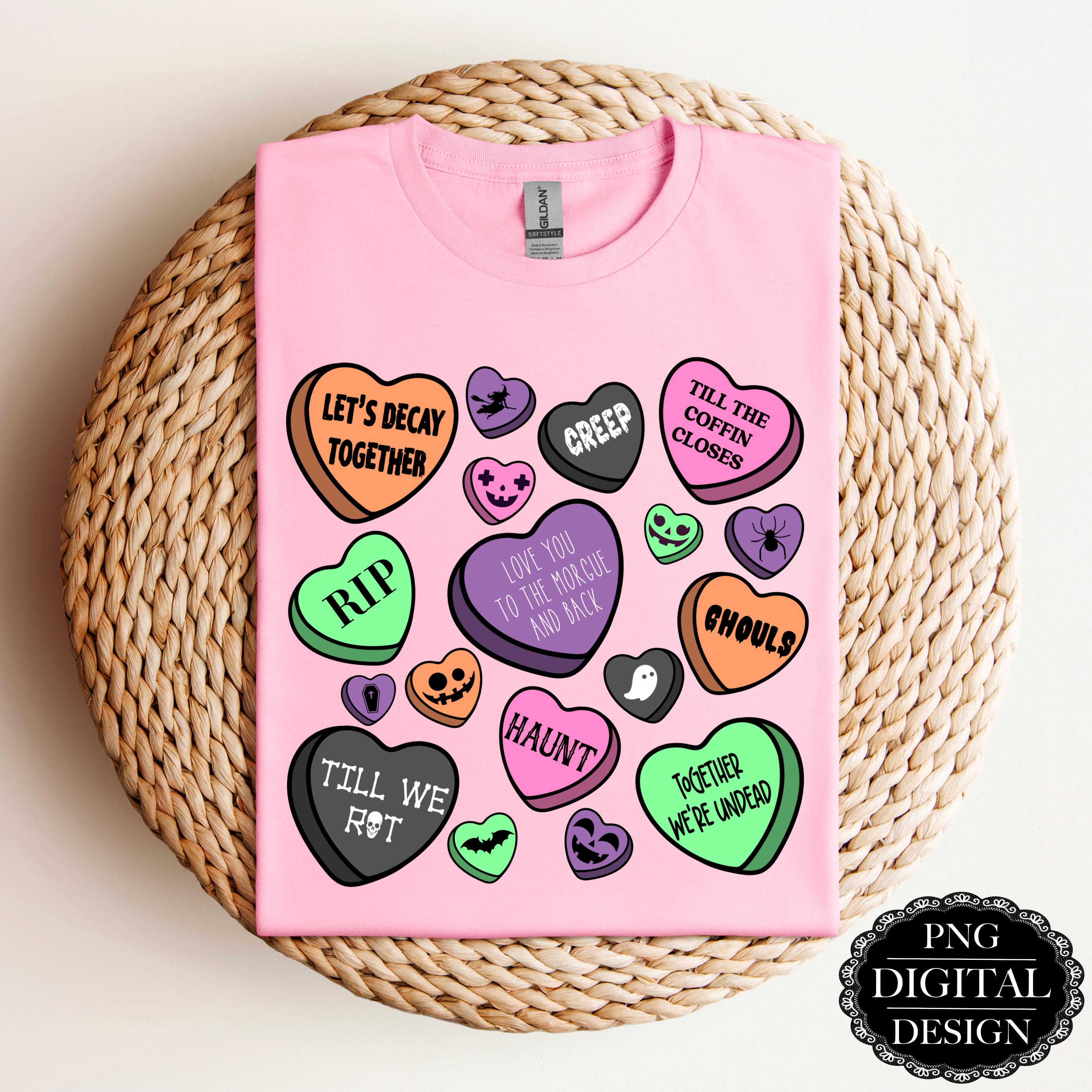 Creepy Valentine Candy Hearts PNG: Spooky Sublimation Design (digital ...