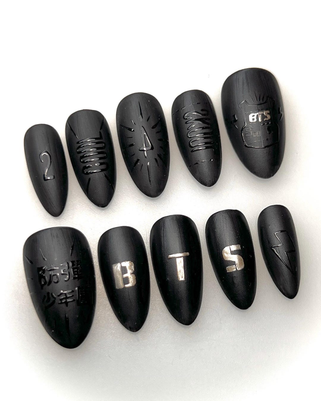 Matte Black and Gold Press-on Nails: 2cool 4 Skool, ARMY - Etsy