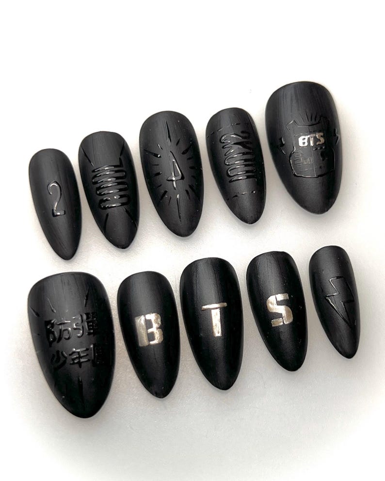 Matte Black and Gold Press-on Nails: 2cool 4 Skool, ARMY - Etsy