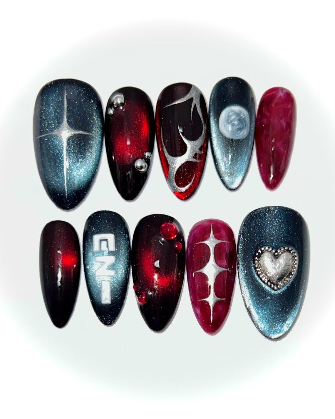 Vampire, Moon Dark Red and Blue Press-on Nails: Cat Eye Jelly, Fanmade ...