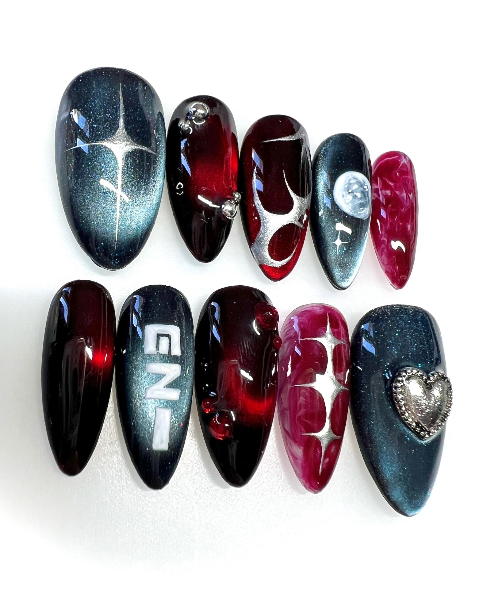 Vampire, Moon Dark Red and Blue Press-on Nails: Cat Eye Jelly, Fanmade ...