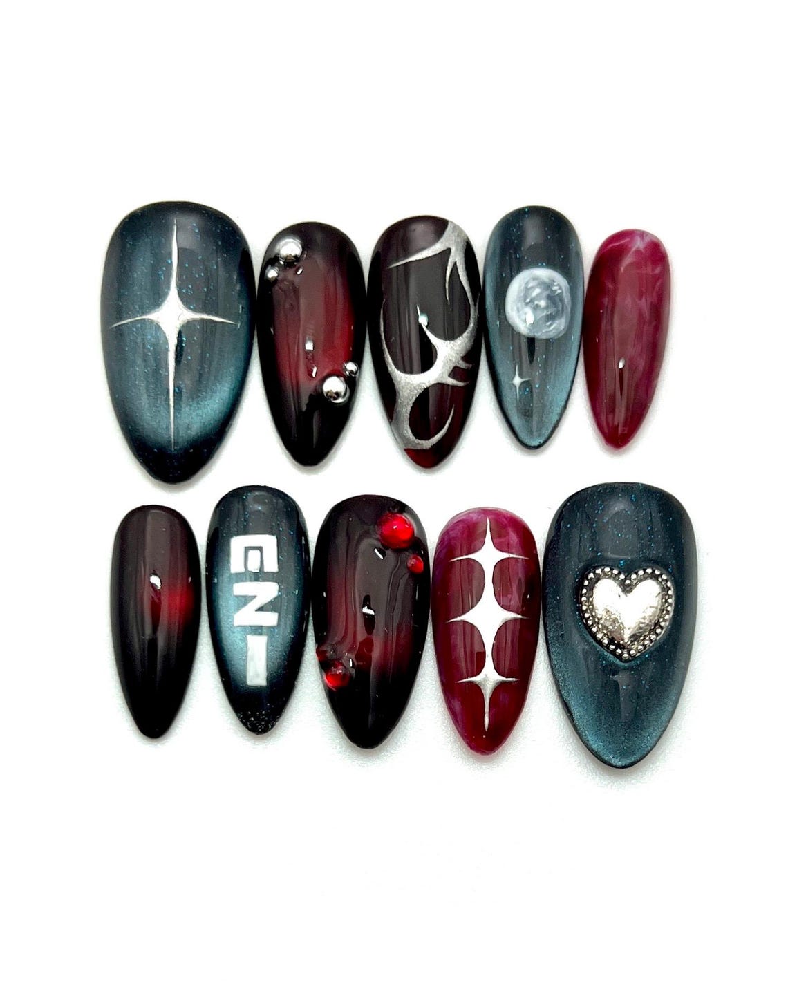 Vampire, Moon Dark Red and Blue Press-on Nails: Cat Eye Jelly, Fanmade ...