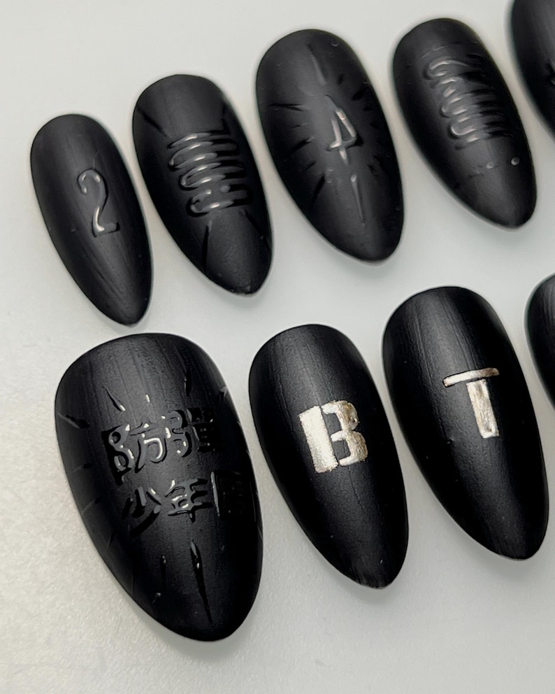 Matte Black and Gold Press-on Nails: 2cool 4 Skool, ARMY - Etsy