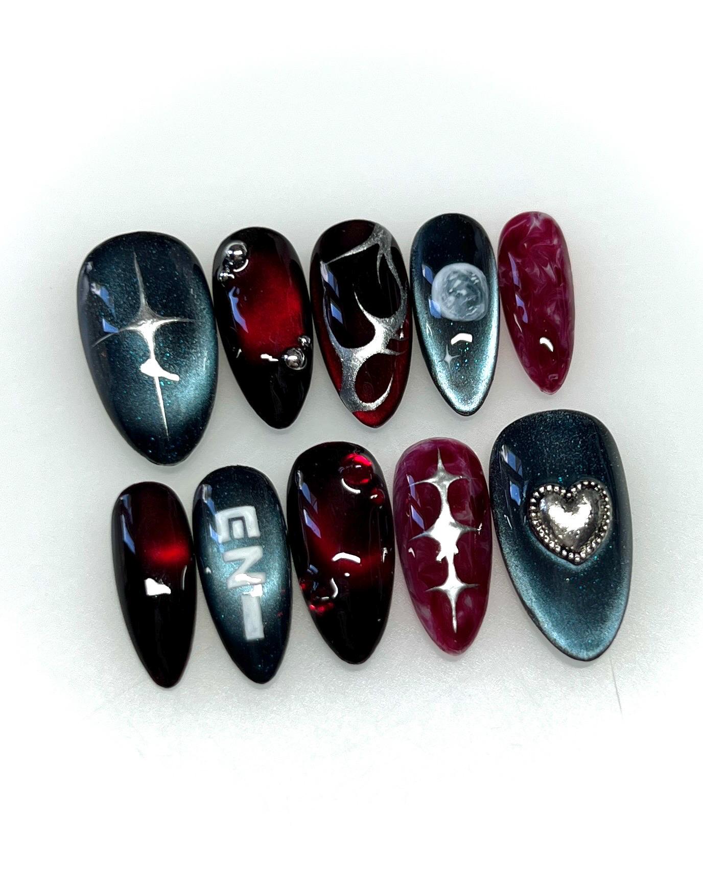 Vampire, Moon Dark Red and Blue Press-on Nails: Cat Eye Jelly, Fanmade ...
