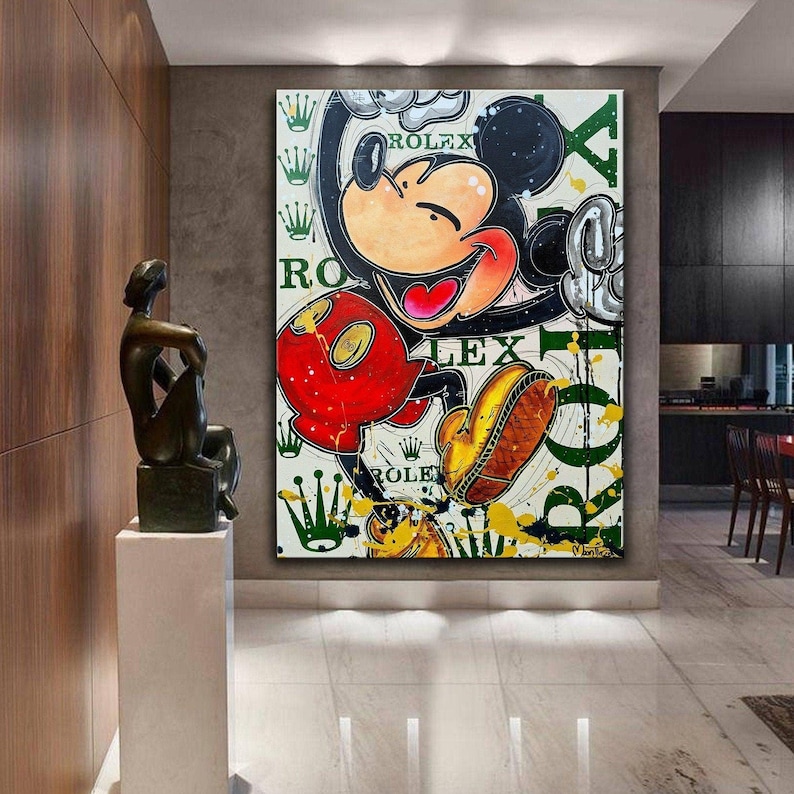 Disney Mickey Mouse Pop Art Print Luxury Banksy Rolex Painting for Home ...