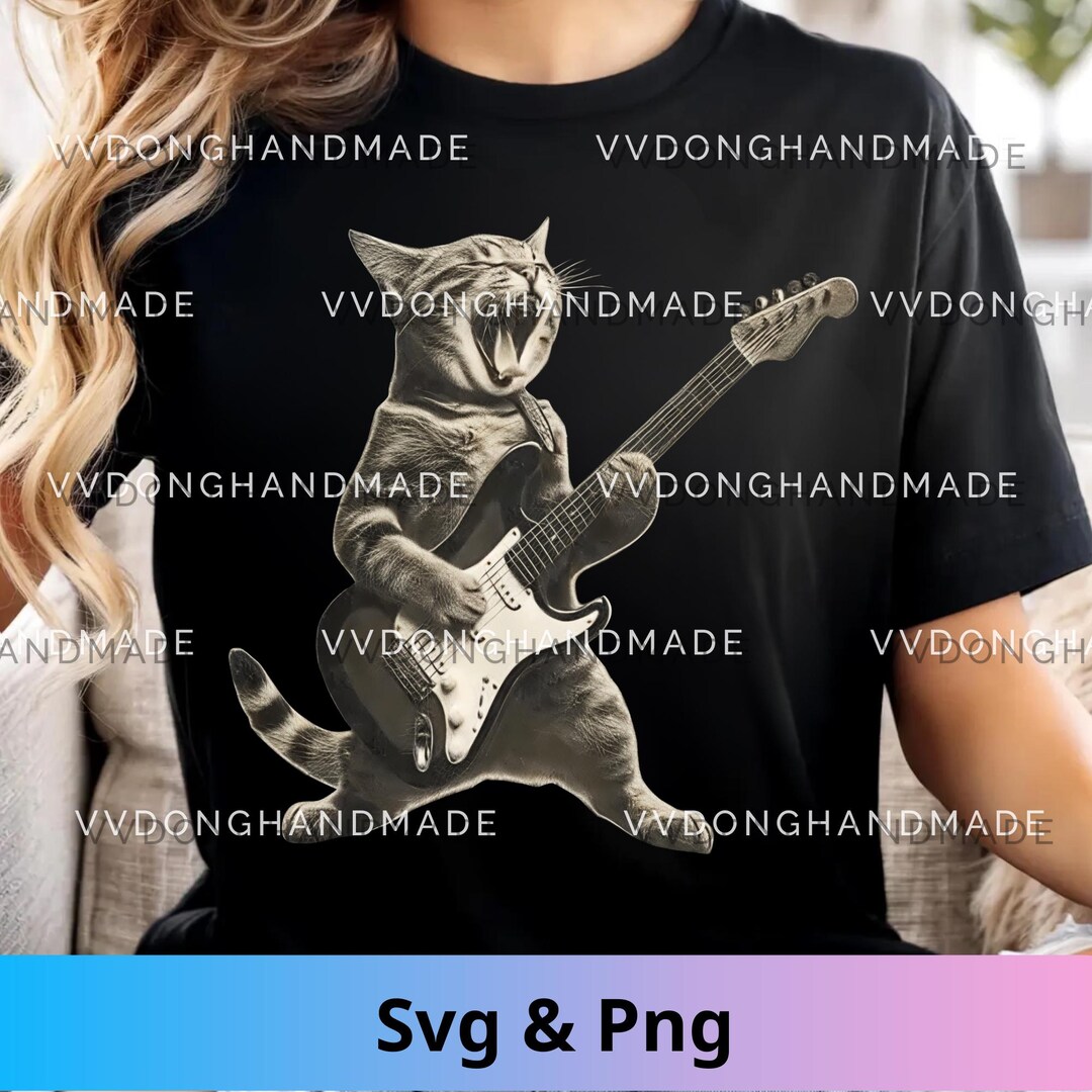 Rock Cat Playing Guitar PNG, Funny Cool Music Cat Clipart for Pet and ...