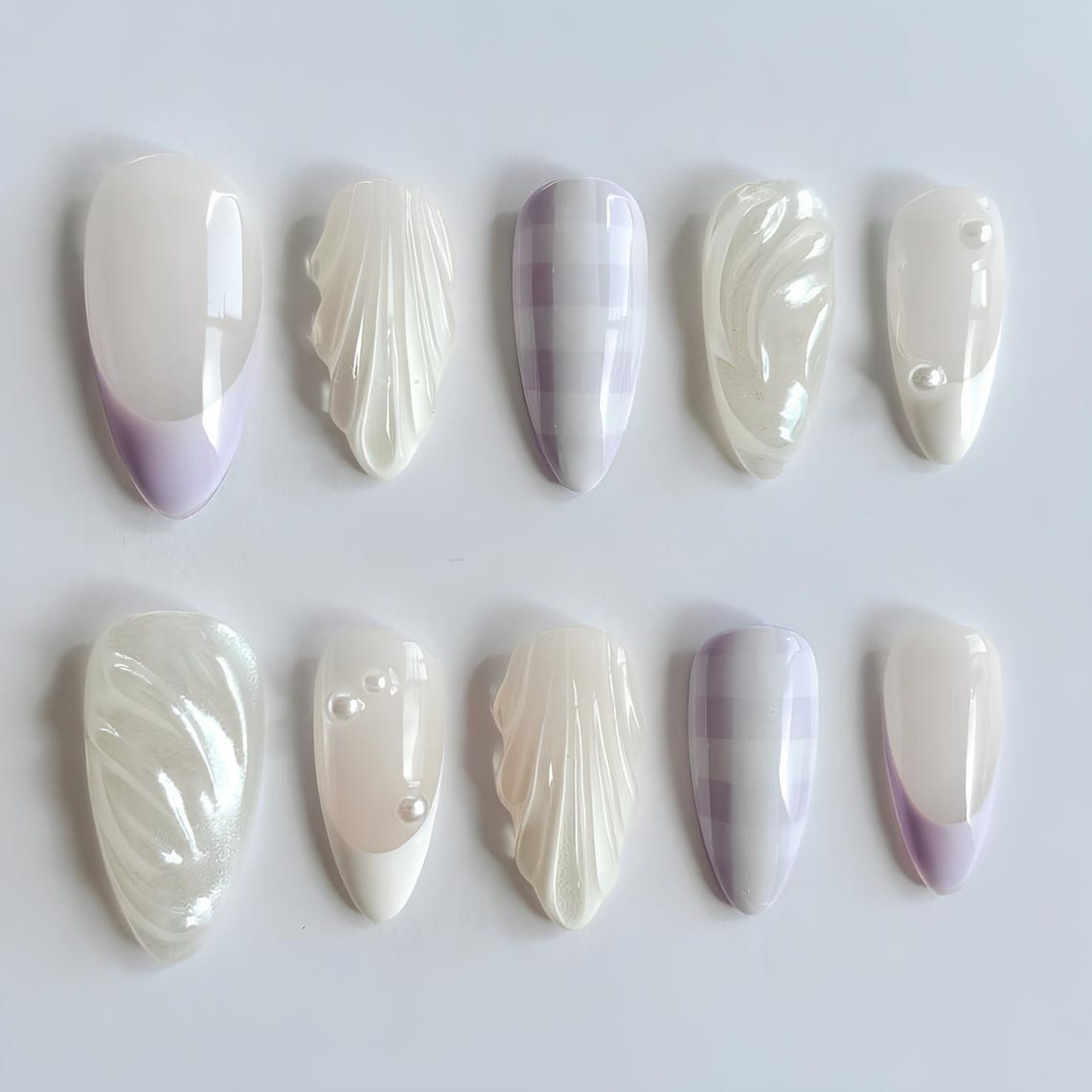 Shell Pastel Elegant Nails,press on Nails, Beach Nails, Pastel Nails ...
