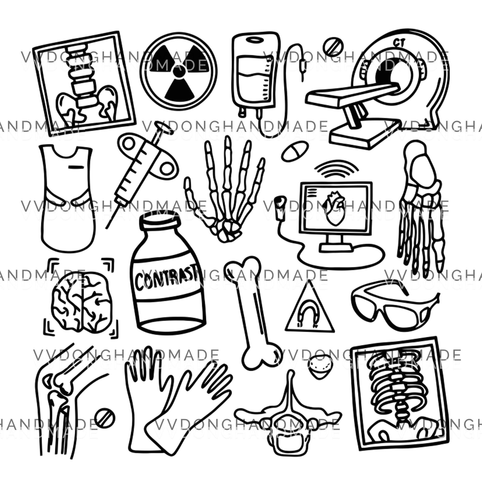 Radiology Doodles PNG Art File, Rad Tech PNG Design, Radiology Skeleton ...