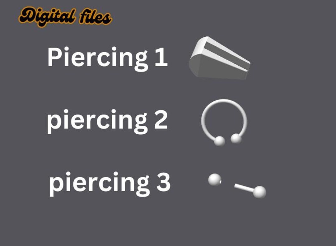 DIGITAL Files>>> Fursuit Piercings Pack, 3 Different Piercings, Change ...