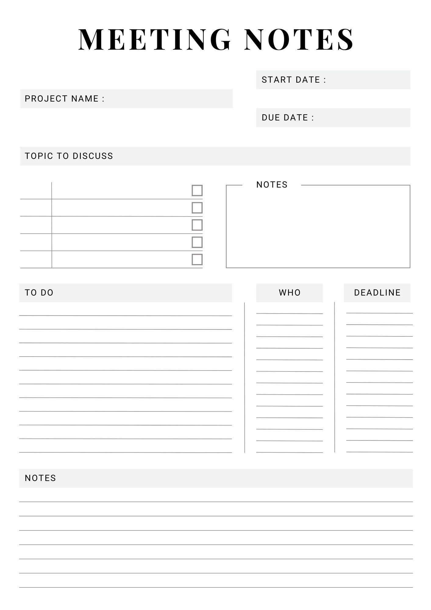 Meeting Minutes Template, EDITABLE Meeting Notes, Business Note Taking ...