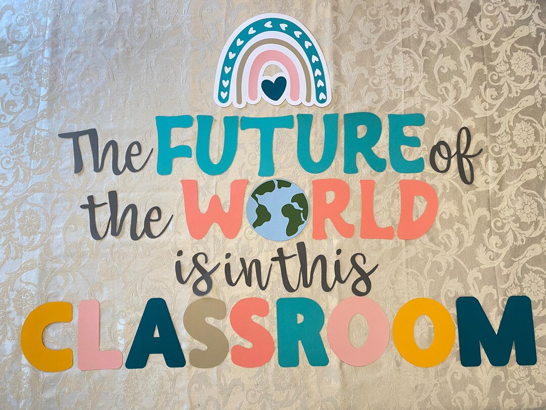 School Teacher Ready Made Bulletin Board Boho Rainbow Future School ...