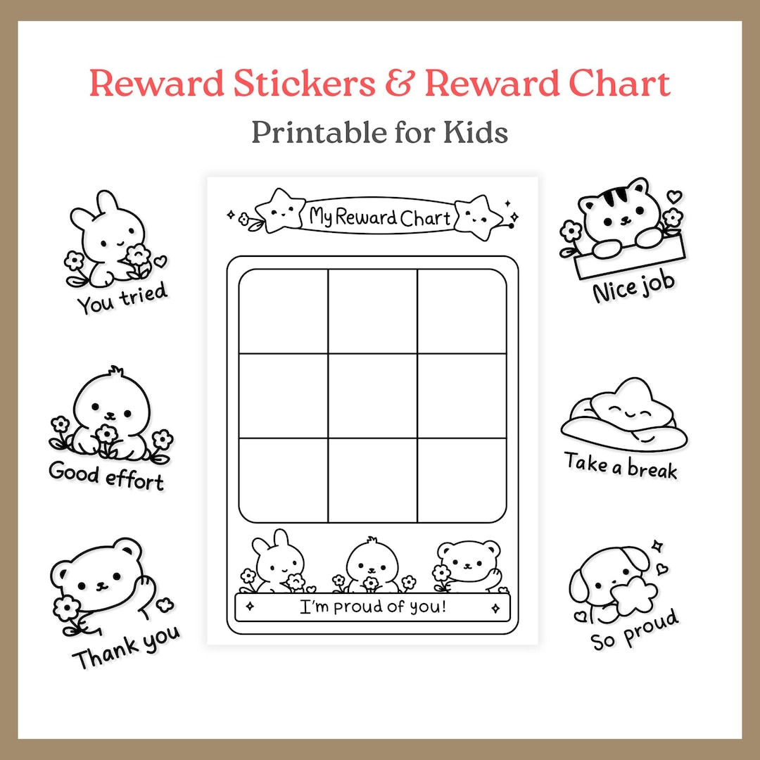 Reward Stickers & Reward Chart Printable for Kids - Etsy