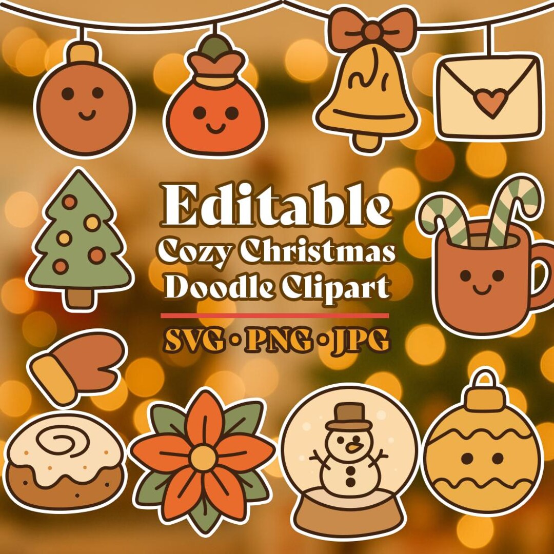 Cozy Christmas Doodle Clipart Set , SVG PNG JPG Bundle , Holiday ...