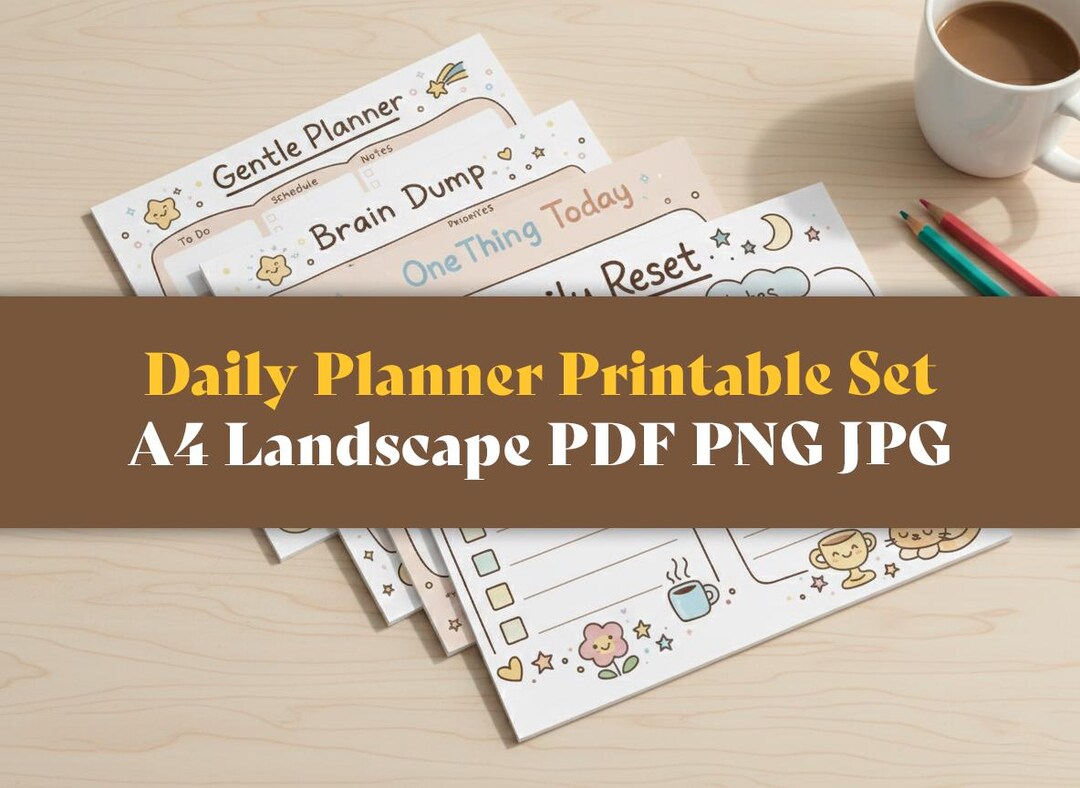 Daily Planner Printable Set | A4 Landscape PDF PNG JPG - Etsy