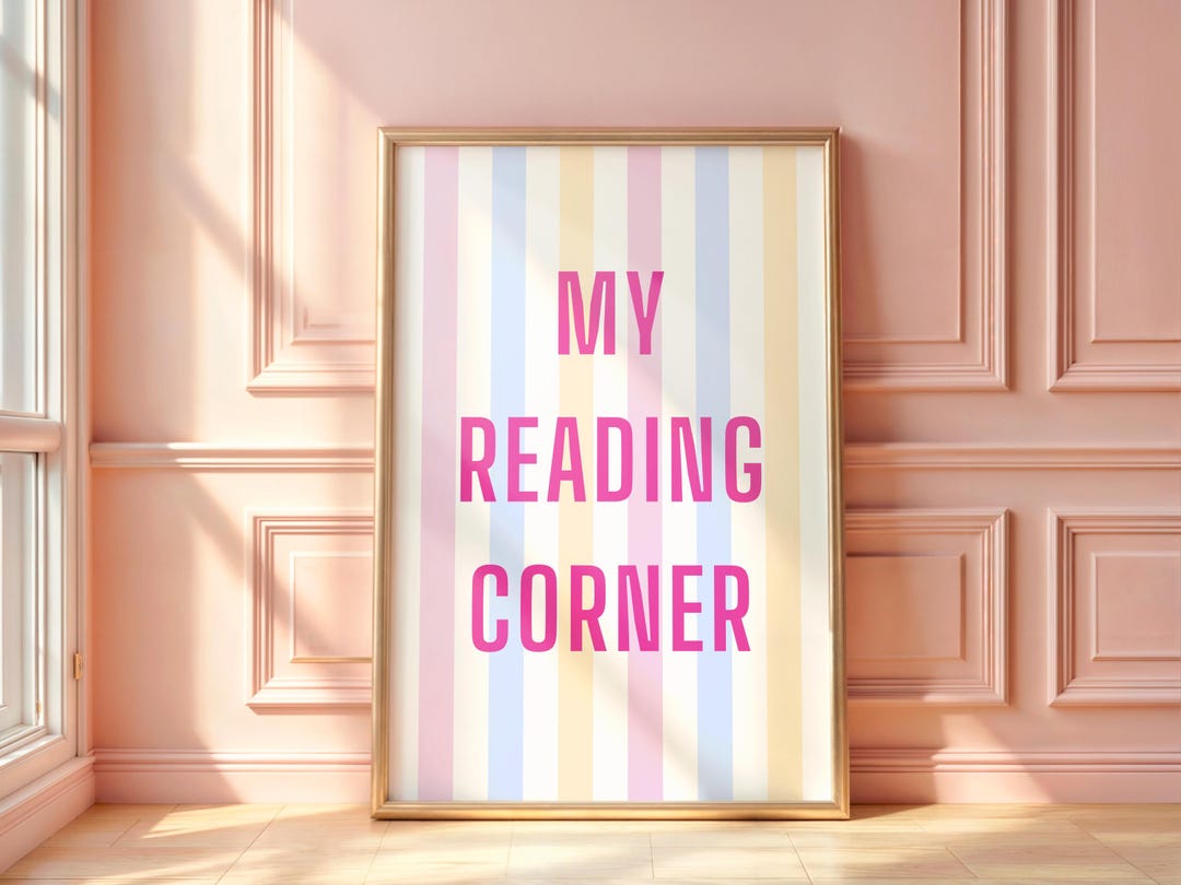 Reading Corner Pastel Stripes Art Print: Book Lover Decor (digital ...