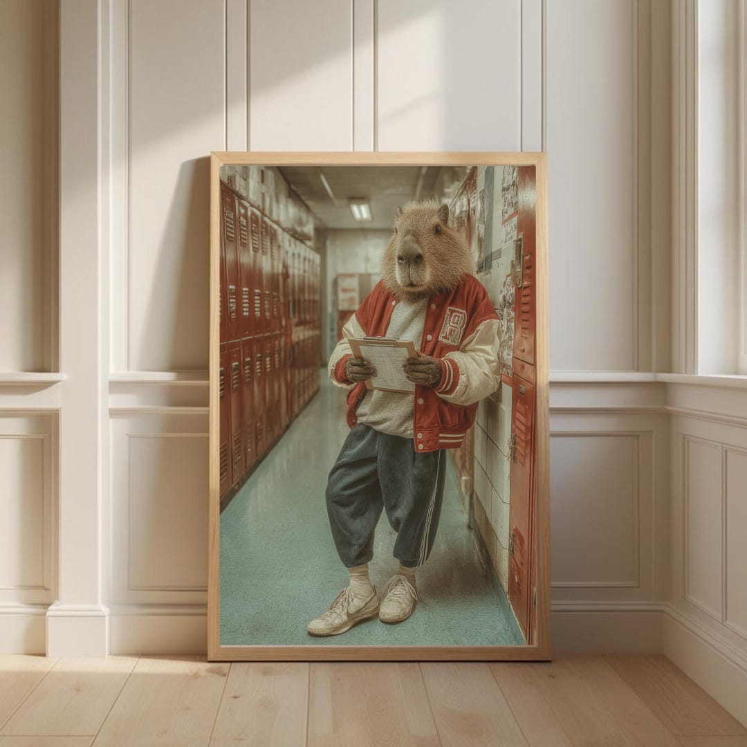 Funny Capybara in High School Poster: Teen Room Dorm Wall Art (digital ...