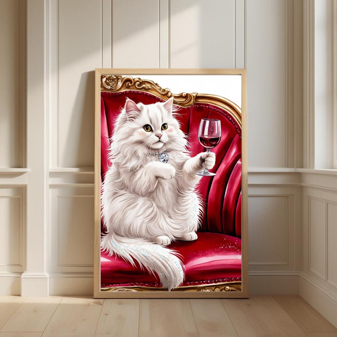 Elegant White Cat Printable Wall Art- Sophisticated Cat Lover Gift ...