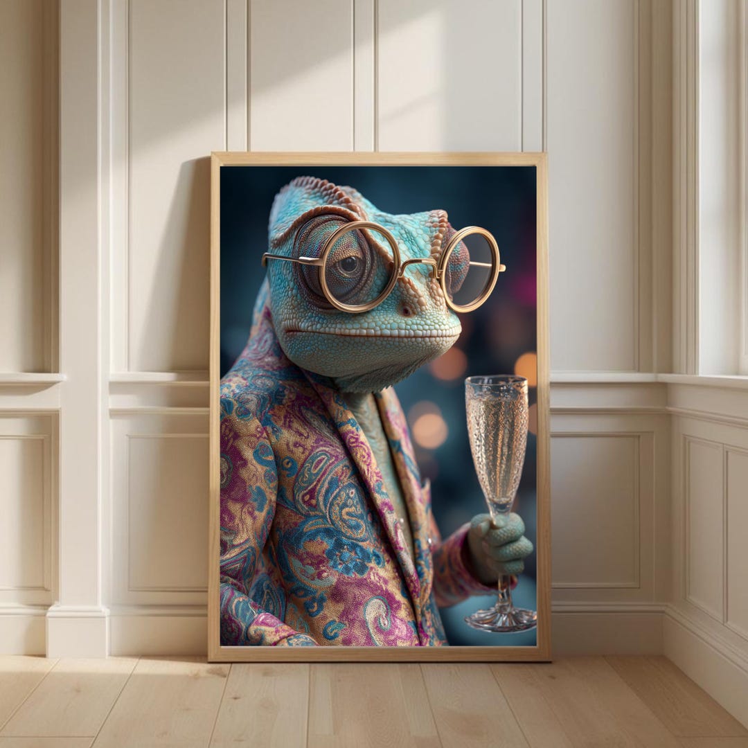Realistic Chameleon Printable Wall Art: Retro Bar Cart Decor Poster ...