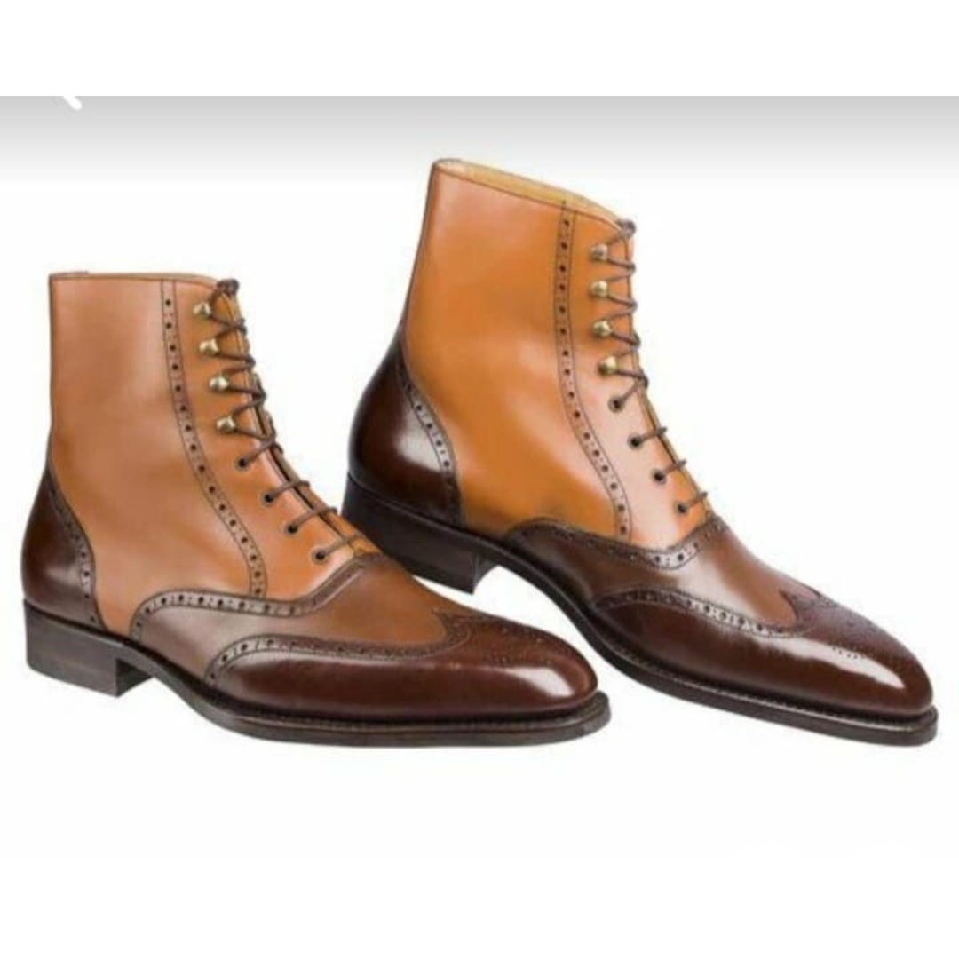 Bespoke New Men's Fashion Hand Made Two Tone Tan Leather & Brown ...