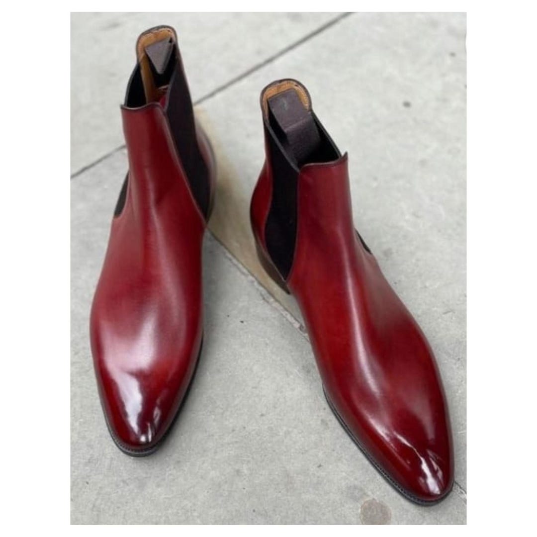 Bespoke New Men's Fashion Hand Made Maroon Shaded Leather Slip on Ankle ...