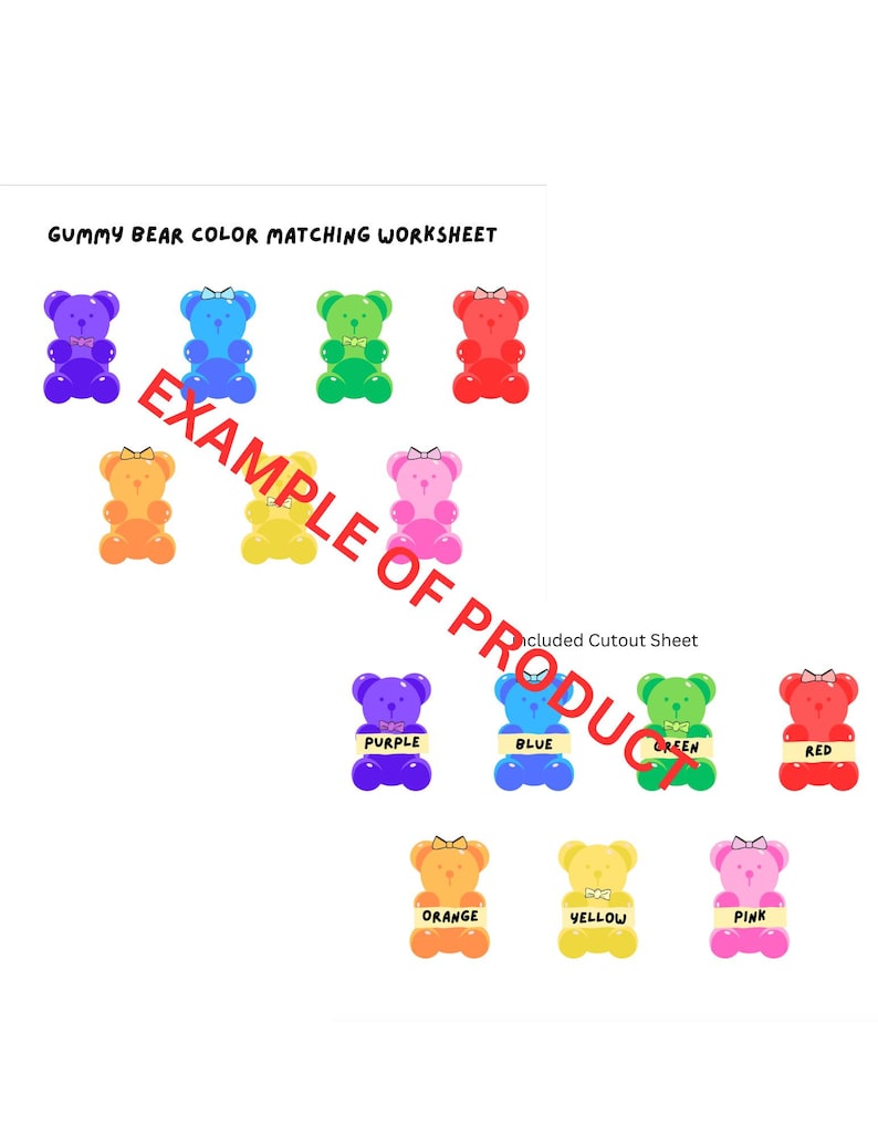 Color Matching Worksheet, Gummy Bear Themed, Printable Sheet, Fun ...