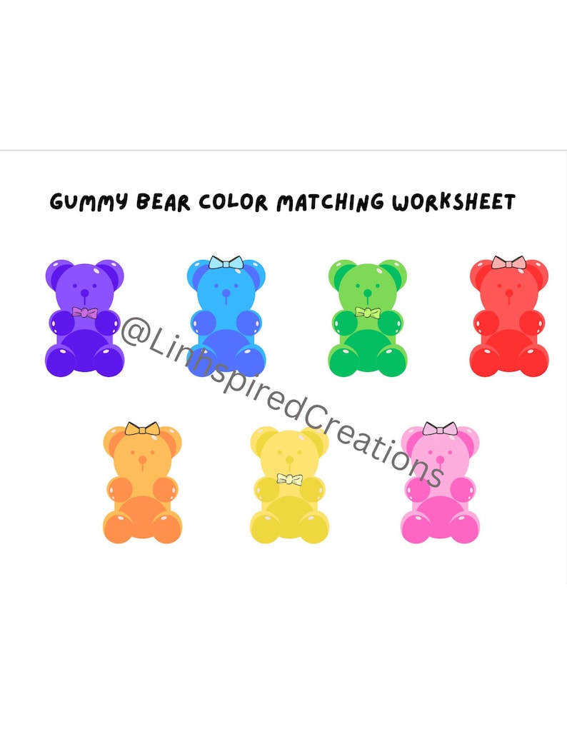 Color Matching Worksheet, Gummy Bear Themed, Printable Sheet, Fun ...