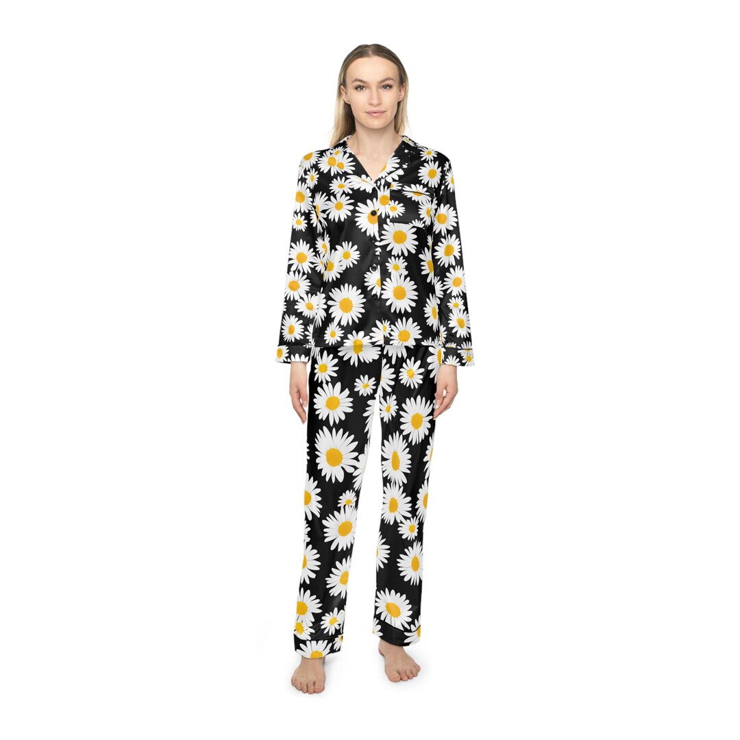 Cute Women's Satin Pajamas With Flowers ,soft Floral Sleepwear Set for ...