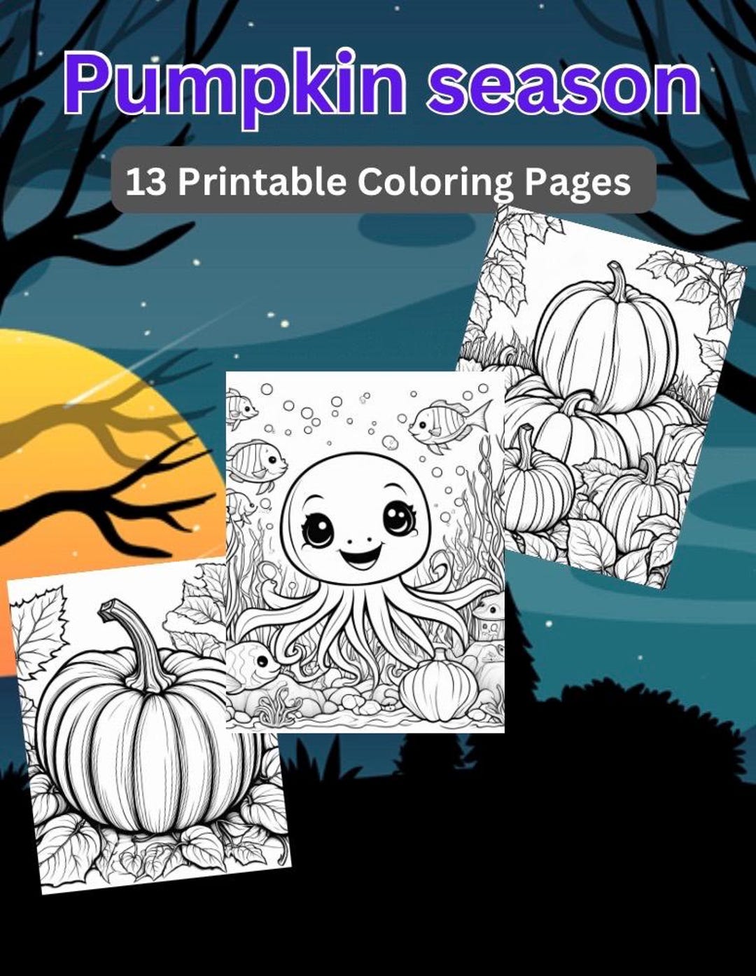 Fall Pumpkin Coloring Book Instant Digital Download, Easy, Fun and ...