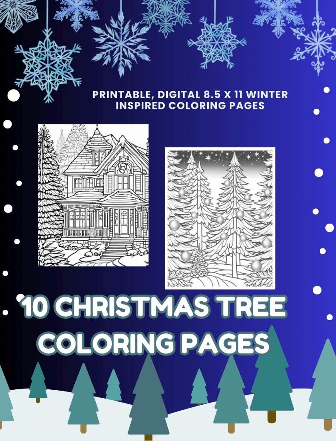 Winter Christmas Tree Coloring Book Instant Digital Download, Easy, Fun ...