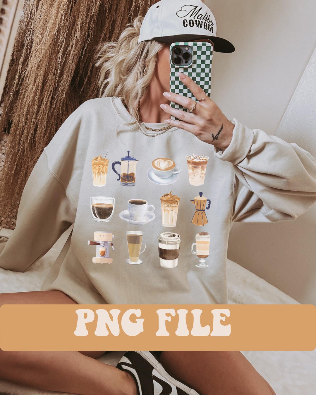 Coffee Lover Png, Preppy Tshirt Design Watercolor Girly Aesthetic ...